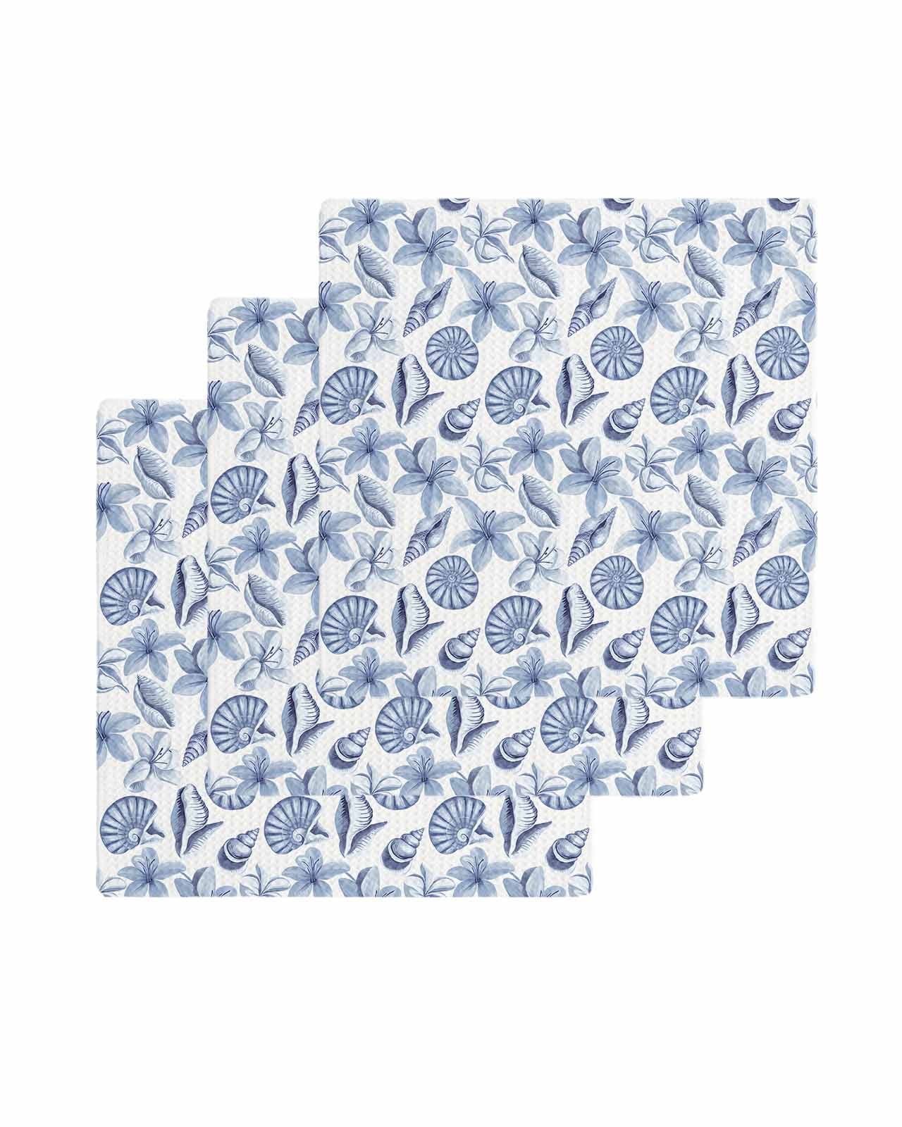 Blue Coastal Kitchen Dish Towels for Drying Dishes Set of 3, Shell ...