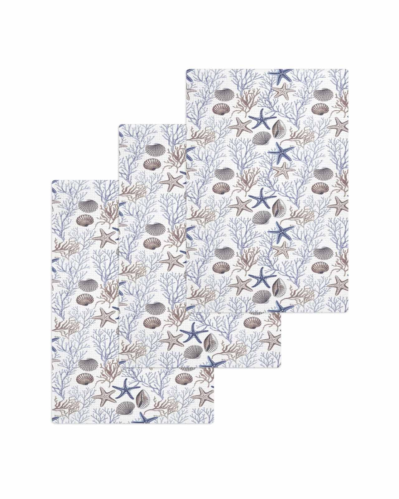 Blue Coastal Kitchen Dish Towels for Drying Dishes Set of 3, Starfish ...