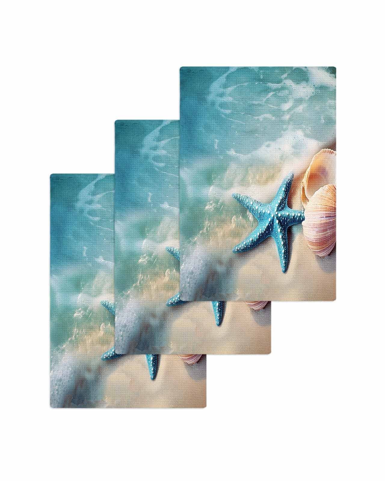 Blue Coastal Kitchen Dish Towels for Drying Dishes Set of 3, Summer ...