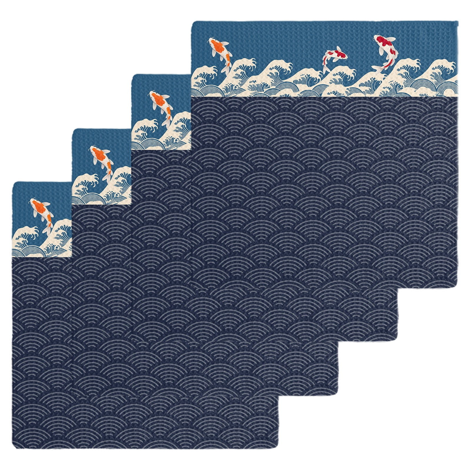 Blue Coastal Kitchen Dish Towels for Drying Dishes Set of 4, Japanese ...