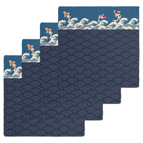 Blue Coastal Kitchen Dish Towels for Drying Dishes Set of 4, Japanese ...