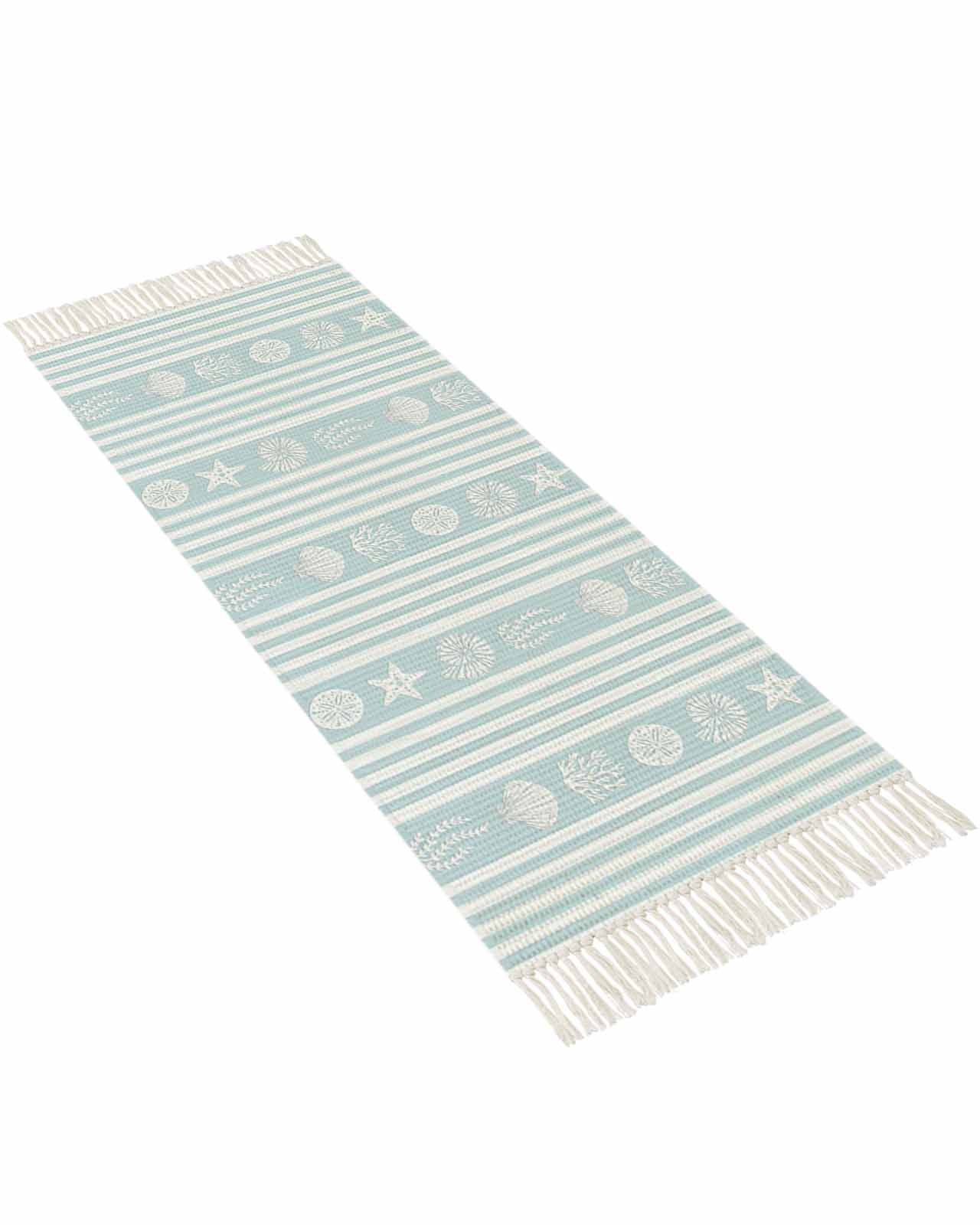 Blue Coastal Kitchen Runner Rug 2'x4', Washable Woven Cotton Area Rug ...