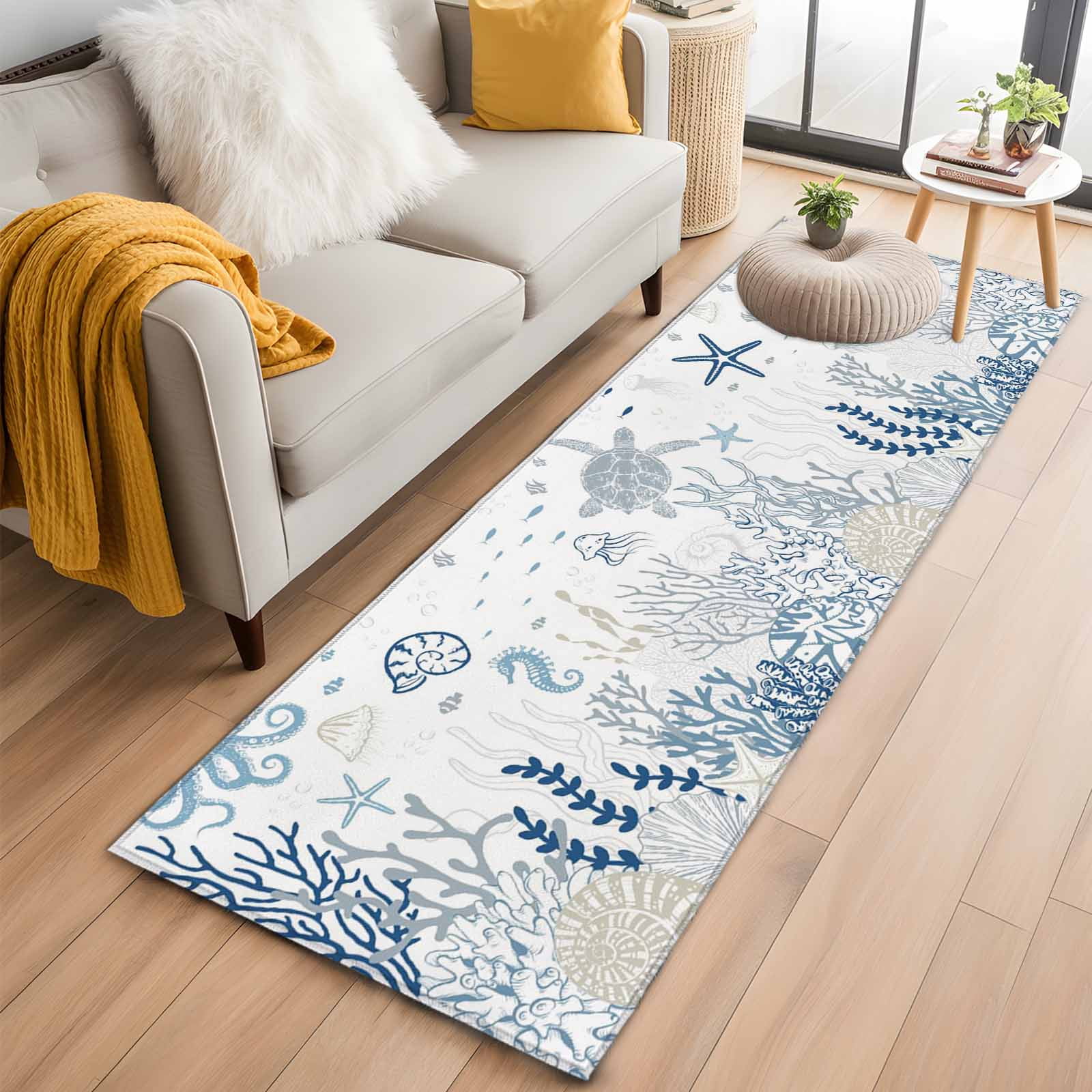 Blue Coastal Kitchen Runner Rug 2x6 Washable Runners for Hallway Non ...