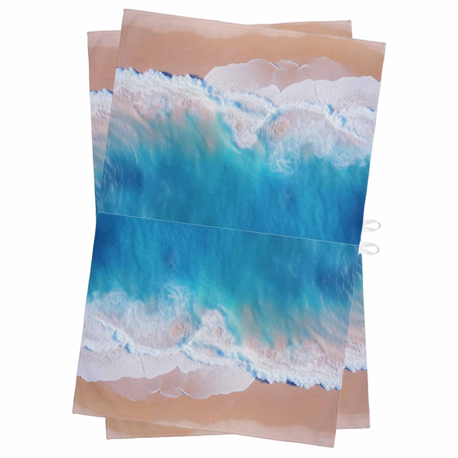 Blue Coastal Kitchen Towels Set of 2, Water Absorbent Dish Towel ...