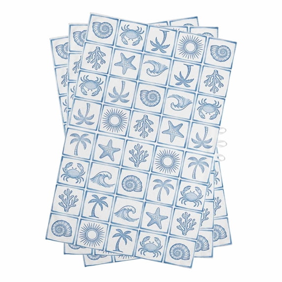 Blue Coastal Kitchen Towels Set of 3, Water Absorbent Dish Towel ...