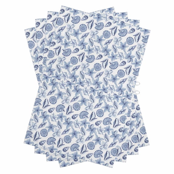 Blue Coastal Kitchen Towels Set of 4, Water Absorbent Dish Towel, Shell ...