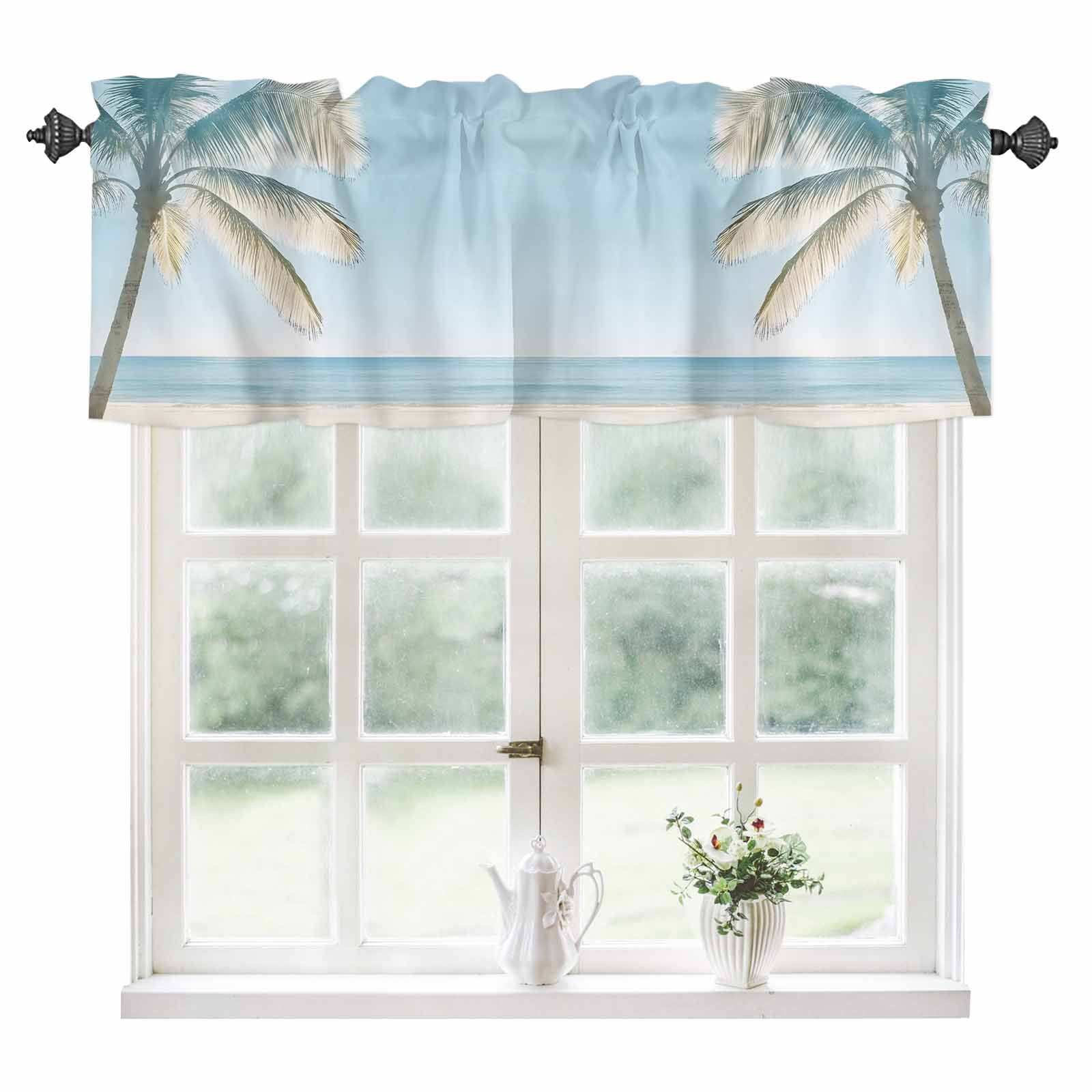 Blue Coastal Kitchen Valances for Windows 42x12 Inch Kitchen Curtains ...