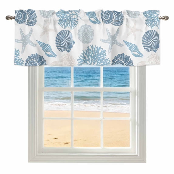 Blue Coastal Kitchen Valances for Windows 42x18 Inch Kitchen Curtains ...