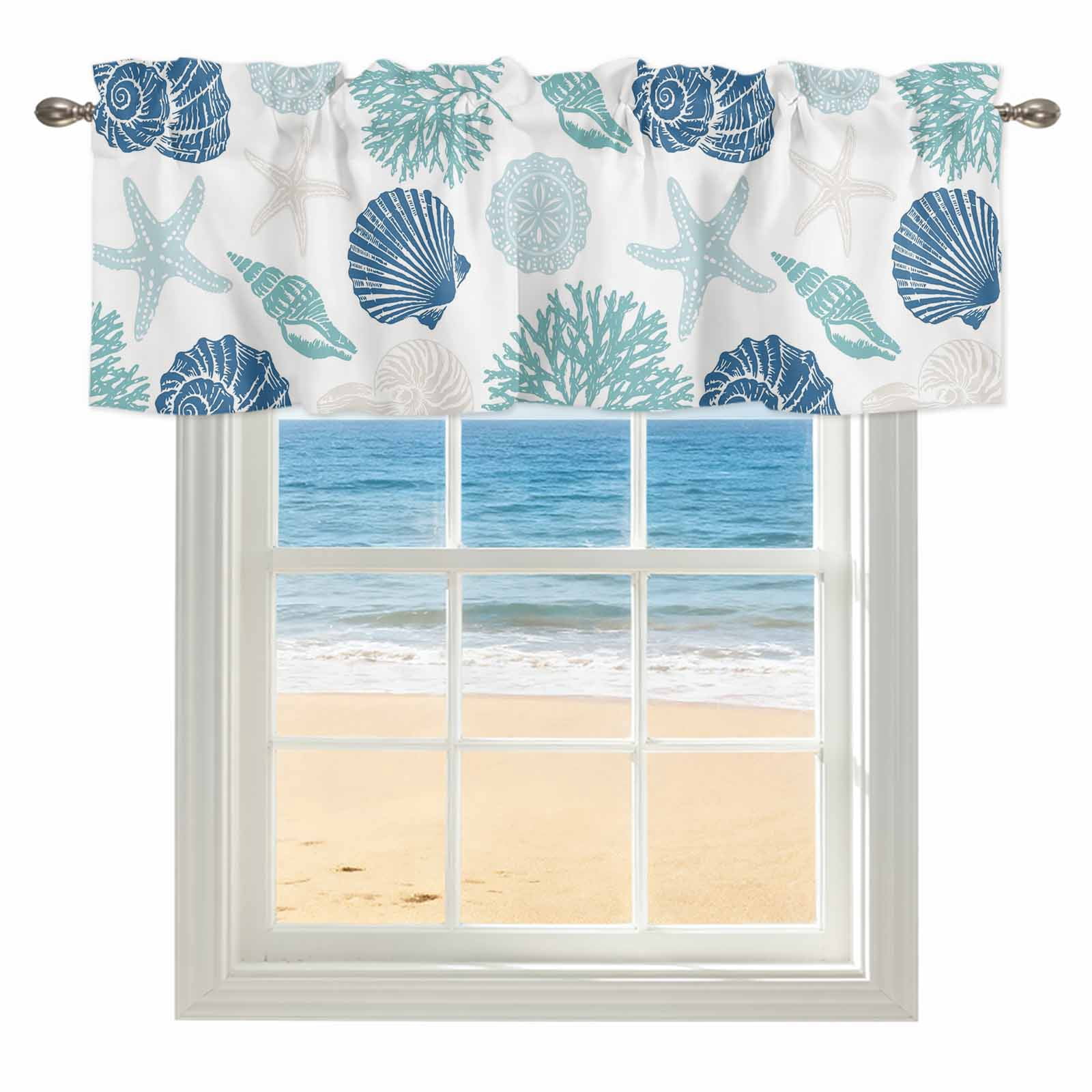 Blue Coastal Kitchen Valances for Windows 42x18 Inch Kitchen Curtains ...