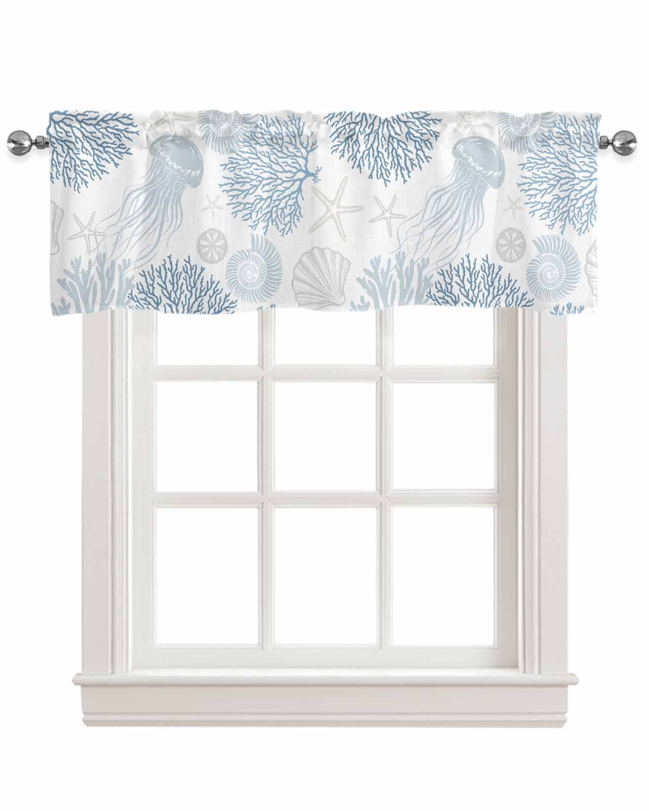 Blue Coastal Kitchen Valances for Windows Farmhouse Linen Window ...