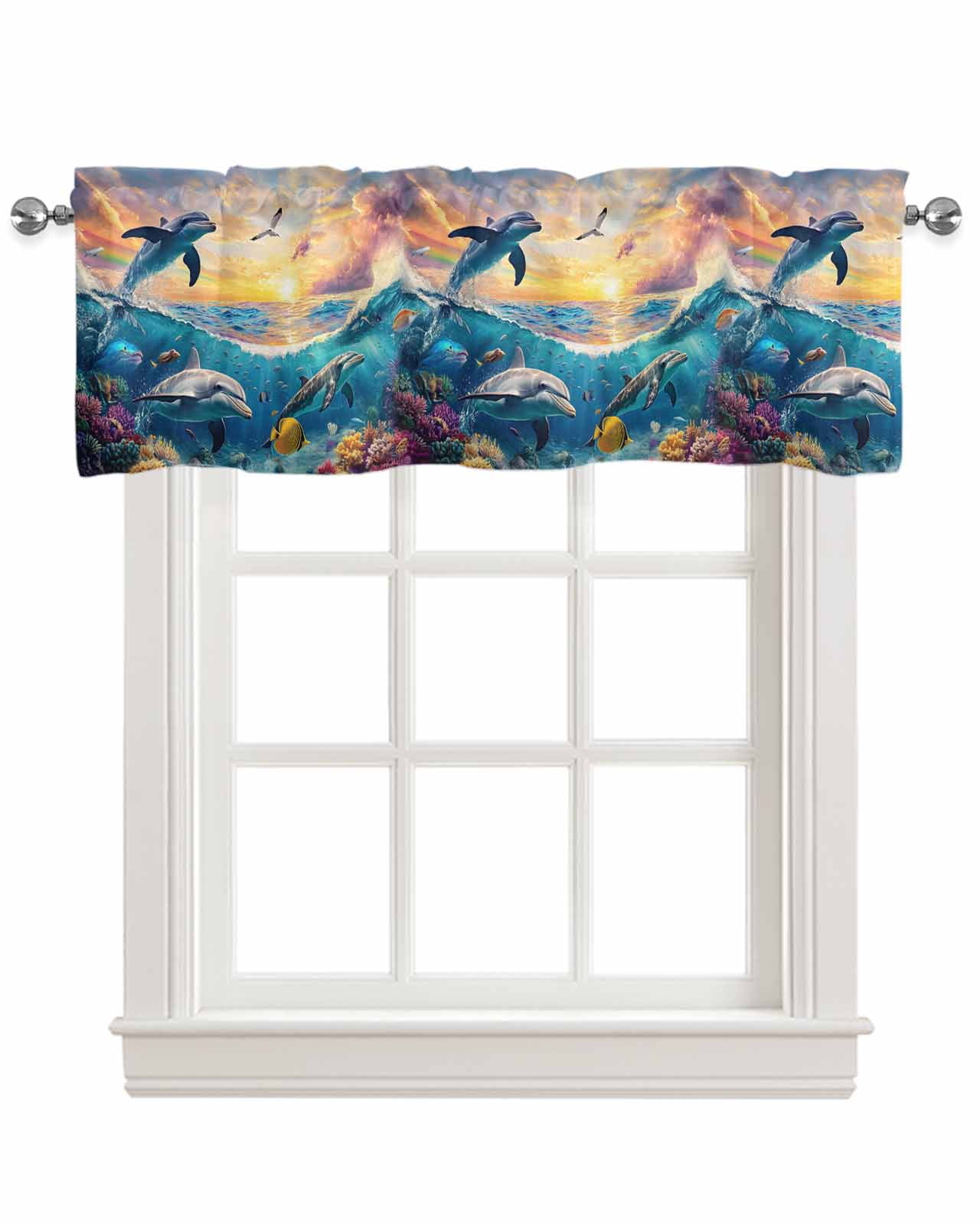 Blue Coastal Kitchen Valances for Windows Farmhouse Linen Window ...
