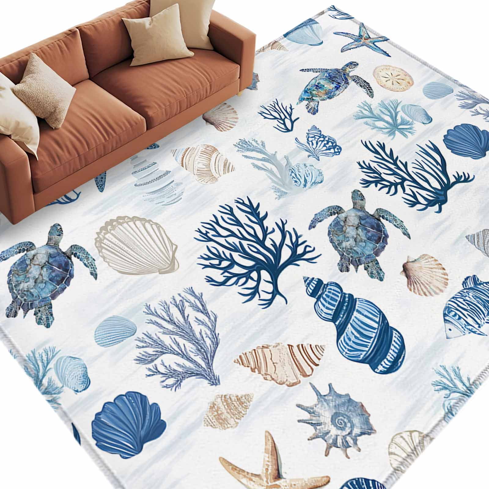 Blue Coastal Large Area Rugs for Bedroom Living Room, Soft Non Slip ...