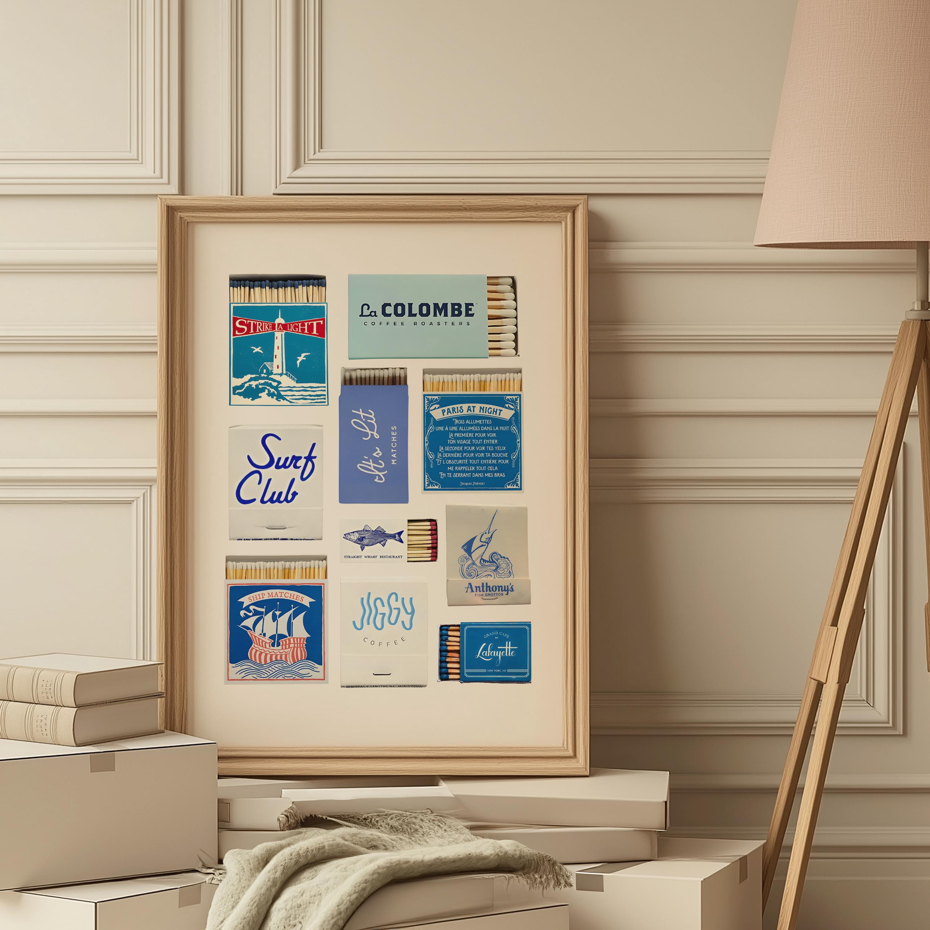 Blue Coastal Matchbook Collage Summer Poster Preppy Wall Art, Poster ...
