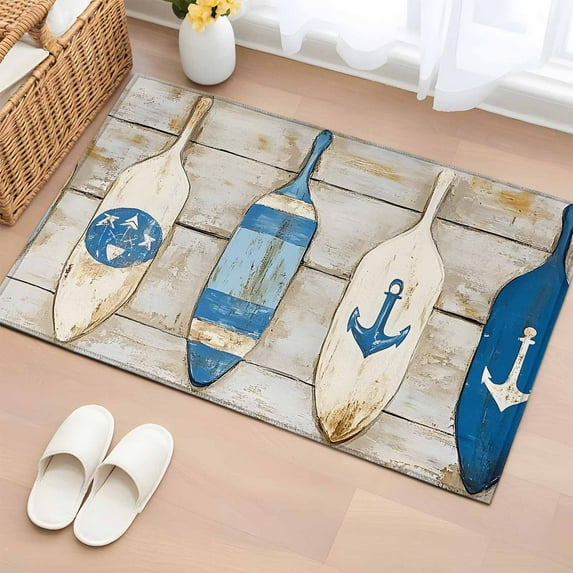 Blue Coastal Nautical Bathroom Rug Washable 2x3 Entryway Rug Non Slip ...