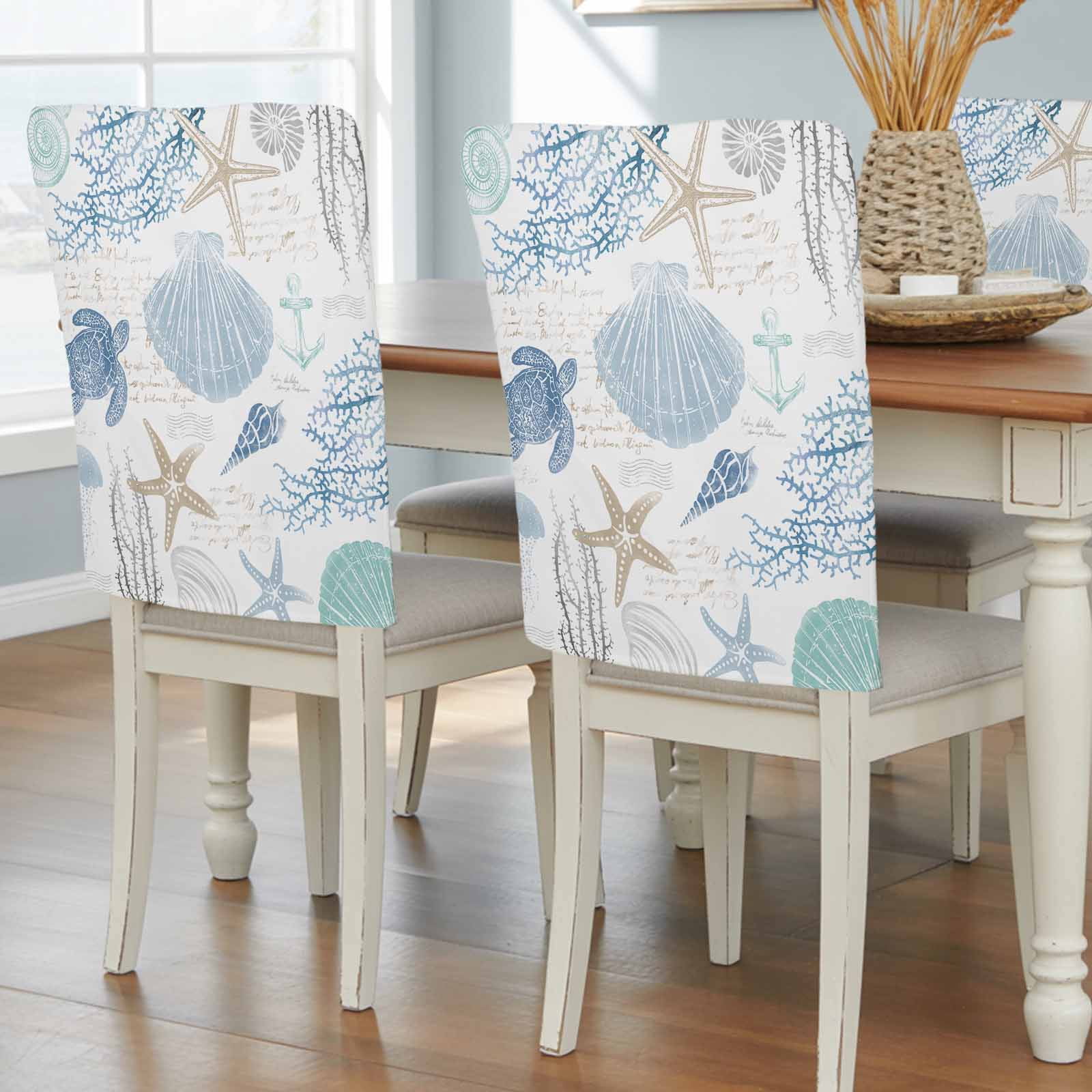Blue Coastal Nautical Chair Back Covers, Removable Chair Covers for ...