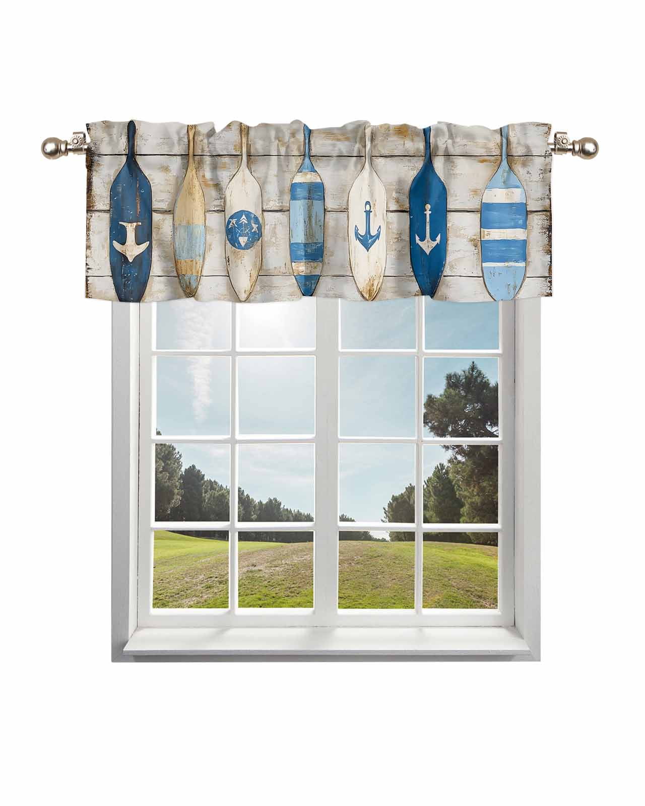 Blue Coastal Nautical Curtain Valance for Windows/Living Room/Kitchen ...