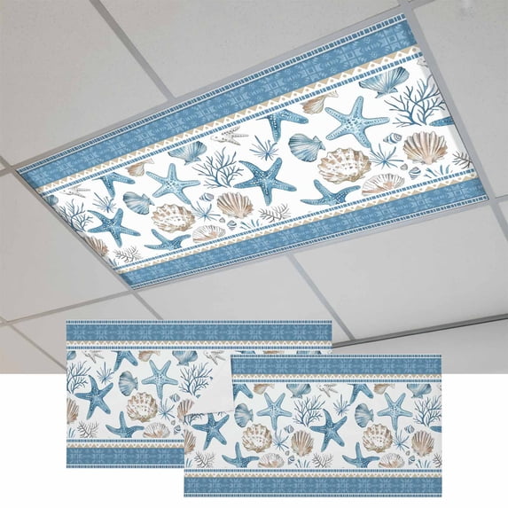 Blue Coastal Nautical Fluorescent Light Covers, Summer Beach Starfish ...