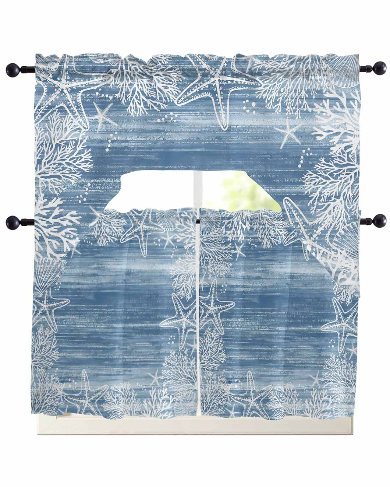 Blue Coastal Nautical Kitchen Curtains Sets 36 Inch Length with Valance ...
