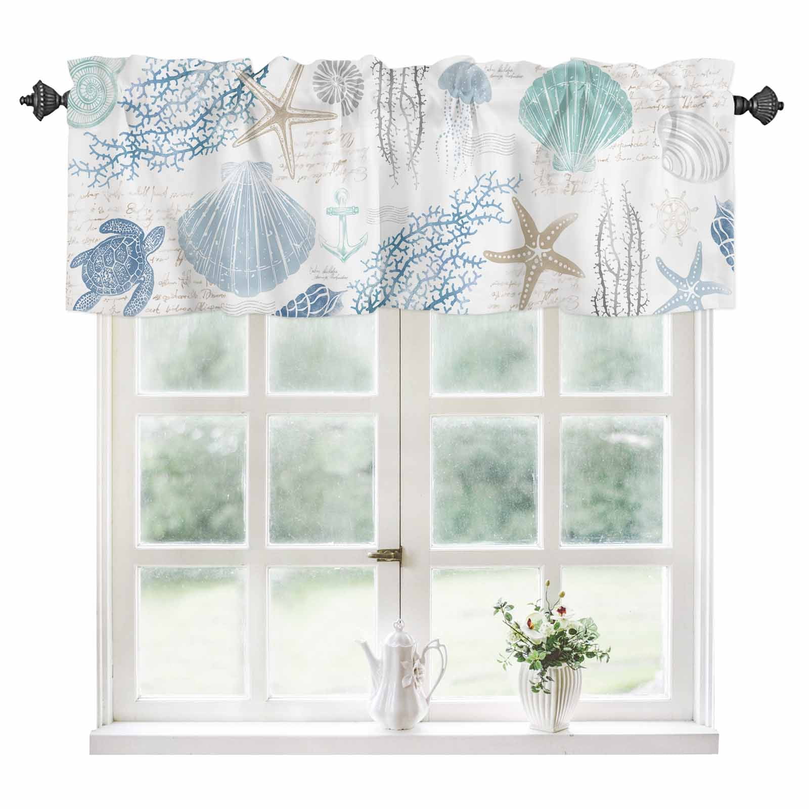 Blue Coastal Nautical Kitchen Valances for Windows 42x12 Inch Kitchen ...