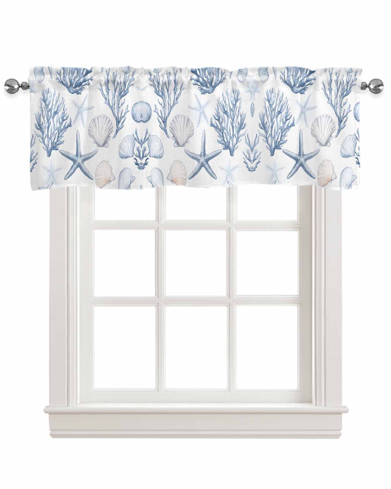 Blue Coastal Nautical Kitchen Valances for Windows Farmhouse Linen ...