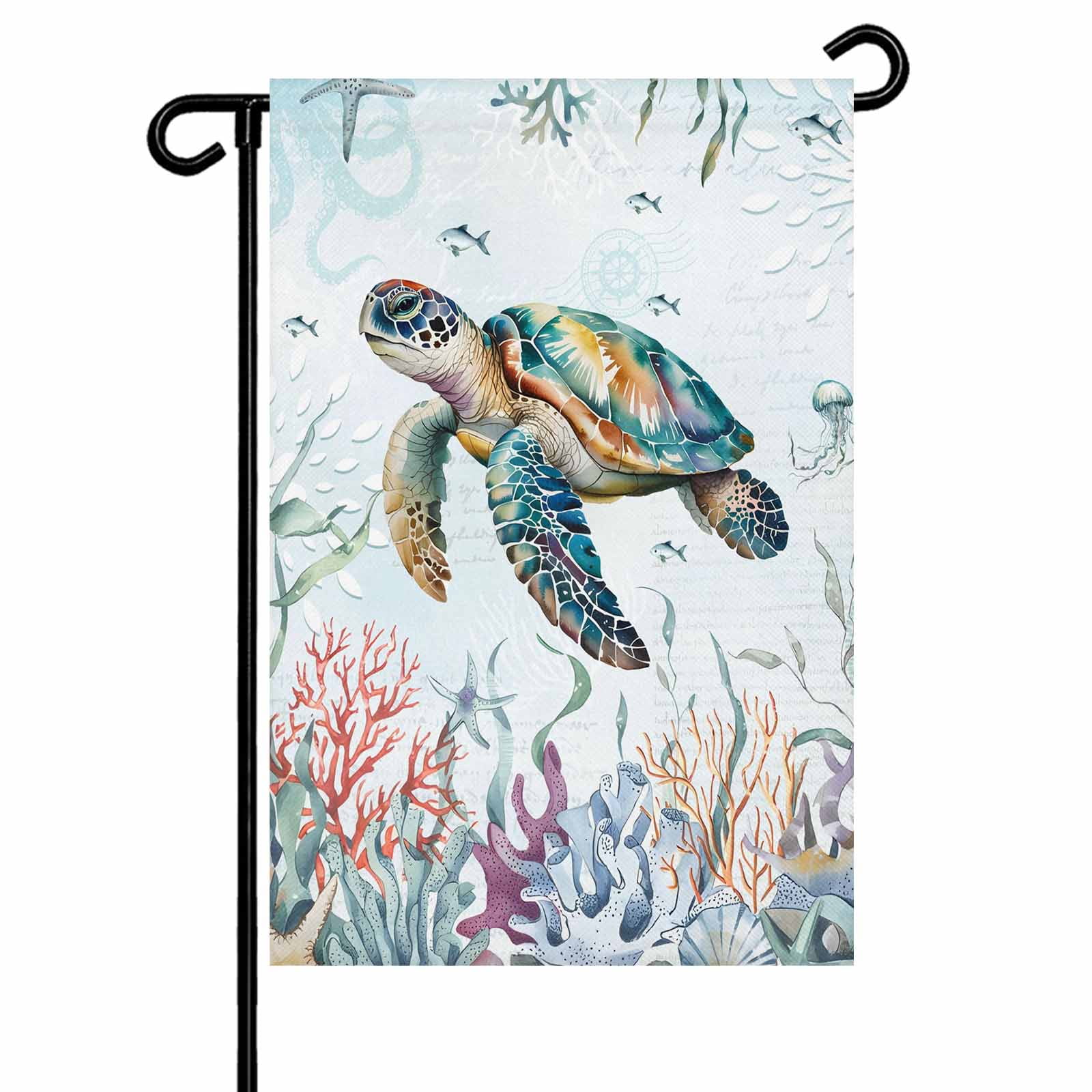 Blue Coastal Nautical Ocean Garden Flags for Outside Sea Turtle Coral ...