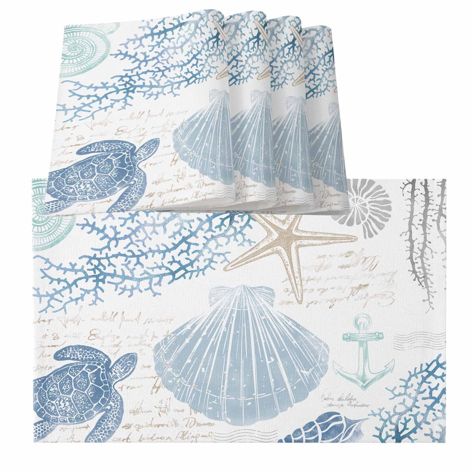 Blue Coastal Nautical Placemats for Dinning Table Set of 6,Beach Sea ...