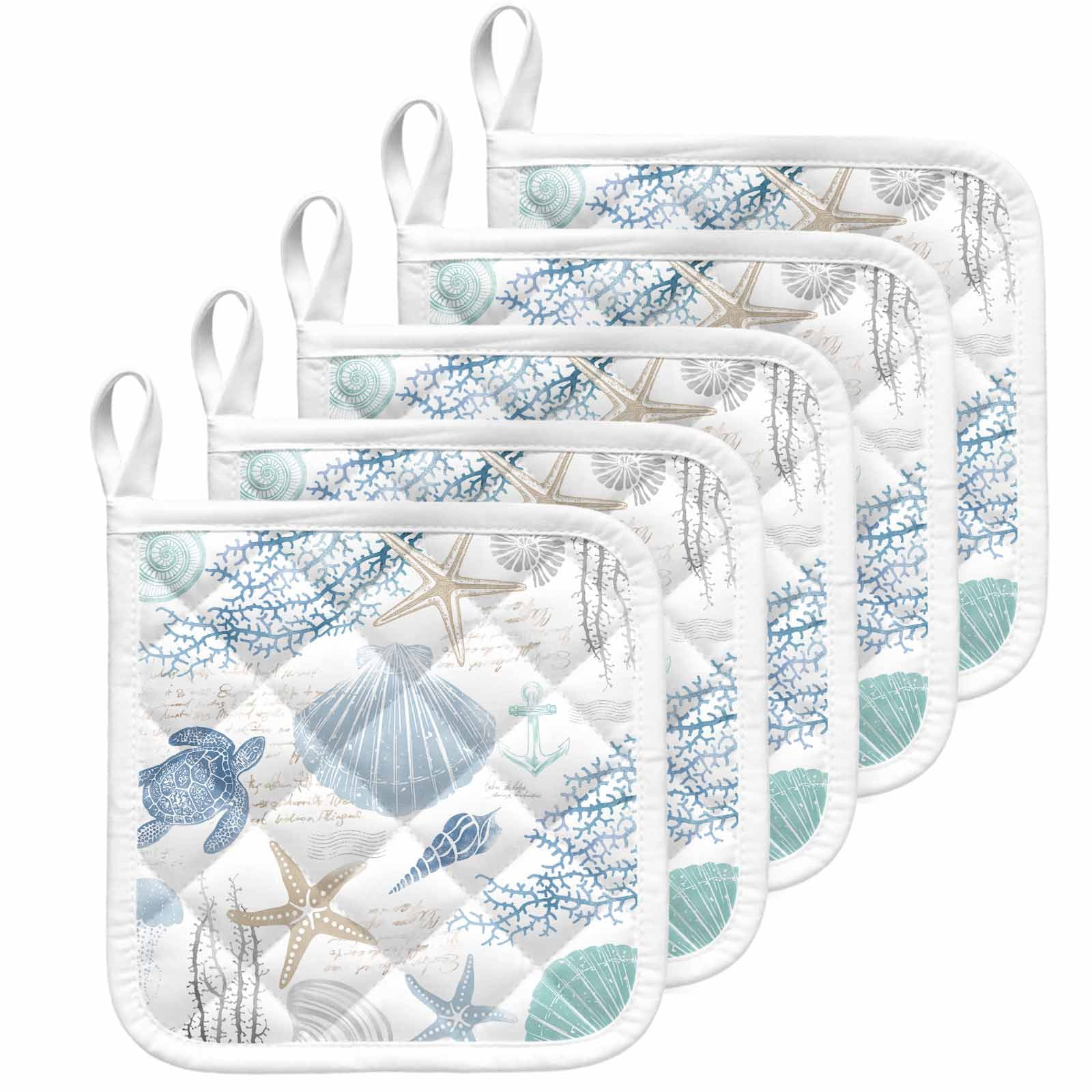 Blue Coastal Nautical Pot Holders for Kitchen Heatproof Potholder, 5 ...