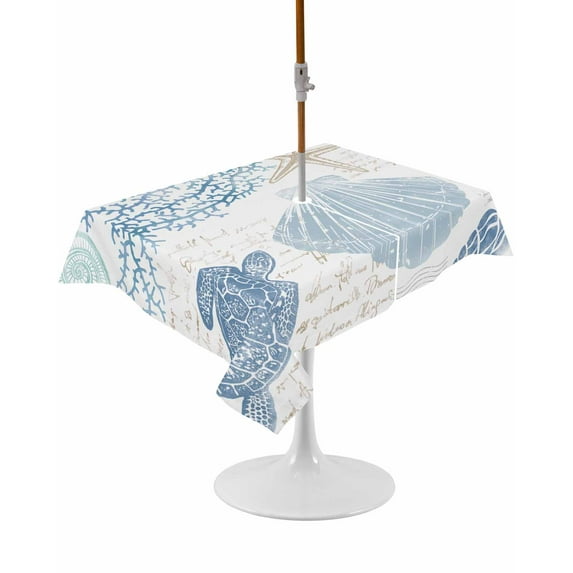 Blue Coastal Nautical Rectangle Outdoor Tablecloth, Waterproof Table ...
