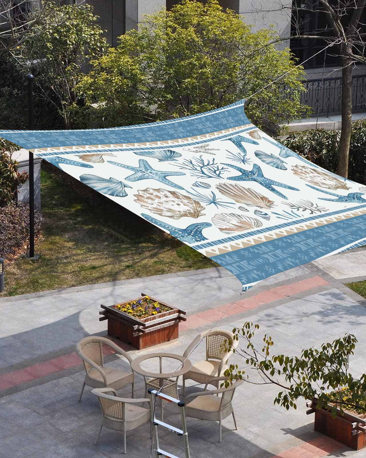Blue Coastal Nautical Sun Shade Sail 14'x18' Rectangle Outdoor Shade ...