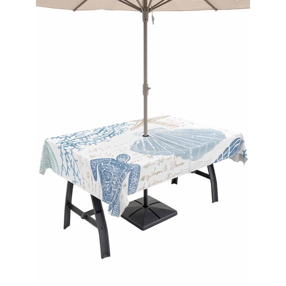 Blue Coastal Nautical Table Cloth Rectangle Outdoor Tablecloth, Beach ...