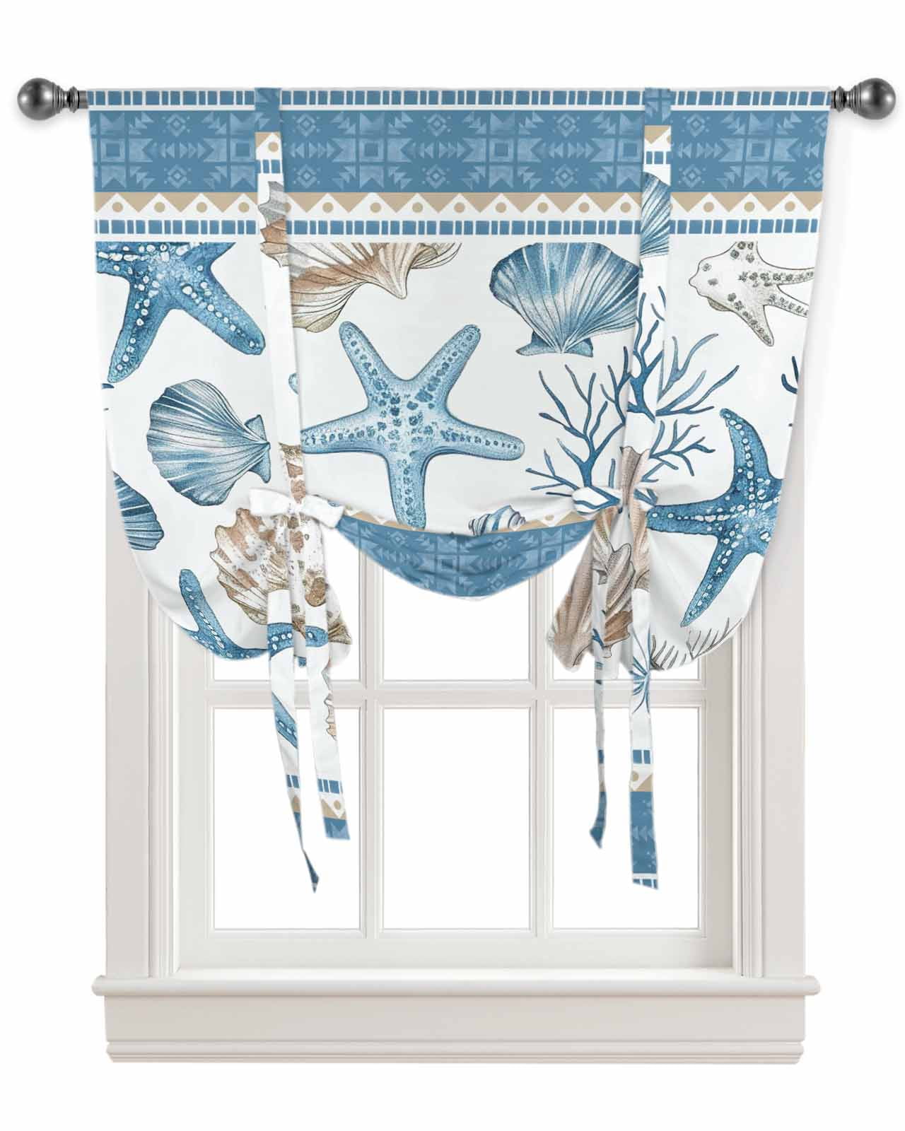 Blue Coastal Nautical Tie Up Curtains for Kitchen Bathroom Bedroom ...