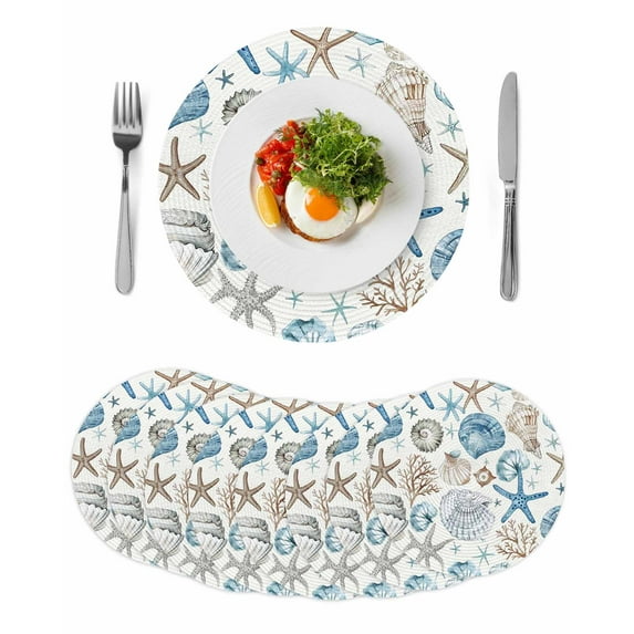 Blue Coastal Ocean Beach Themed Round Table Placemats set of 8 ...