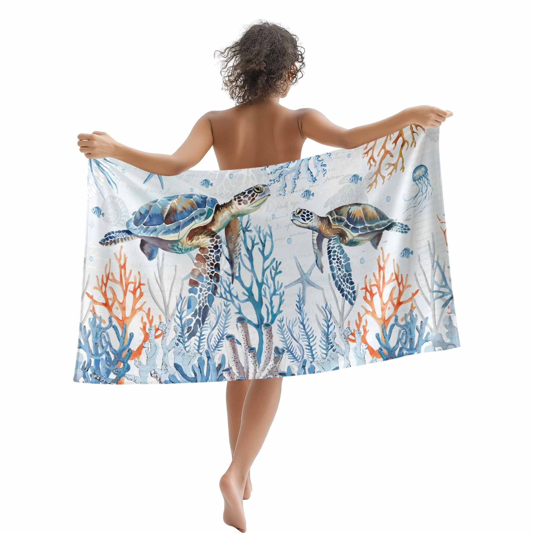 Blue Coastal Ocean Beach Towels Blanket Soft&Absorbent Quick Dry ...