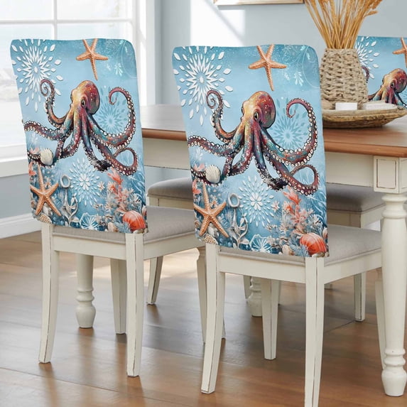 Blue Coastal Octopus Chair Back Covers, Removable Chair Covers for ...