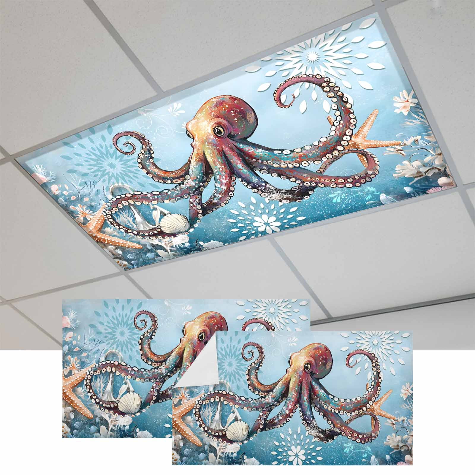 Blue Coastal Octopus Fluorescent Light Covers, Summer Beach Starfish ...