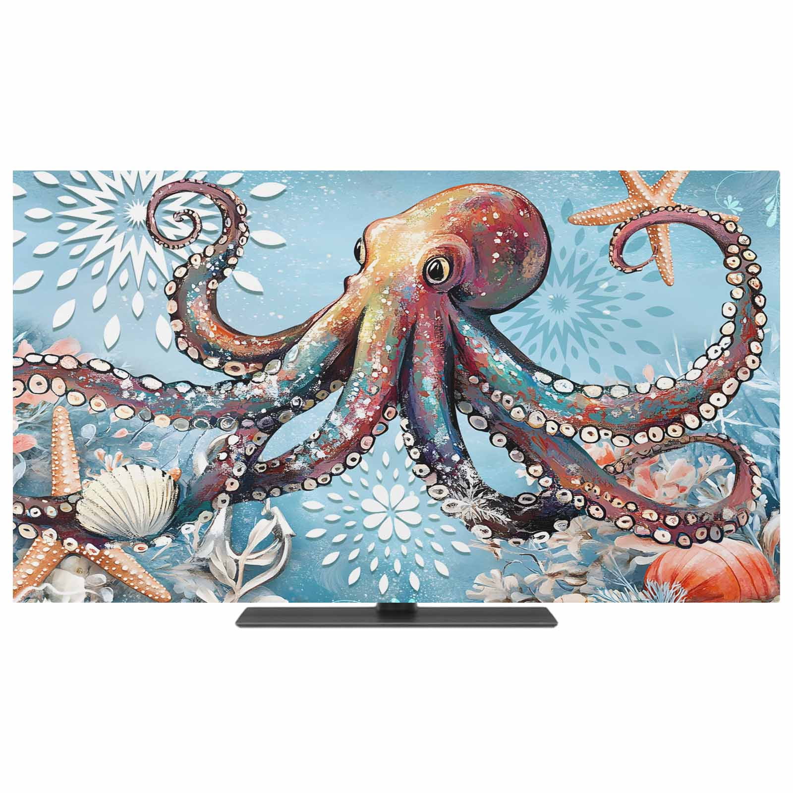 Blue Coastal Octopus TV Dust Cover,Stretchable TV Screen Desktop ...