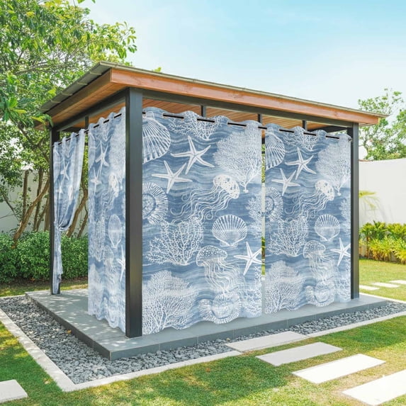 Blue Coastal Outdoor Curtains for Patio, Nautical Starfish Jellyfish ...