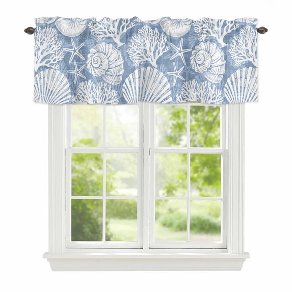 Blue Coastal Palm Tree Window Valance Curtain Tropical Beach Starfish ...
