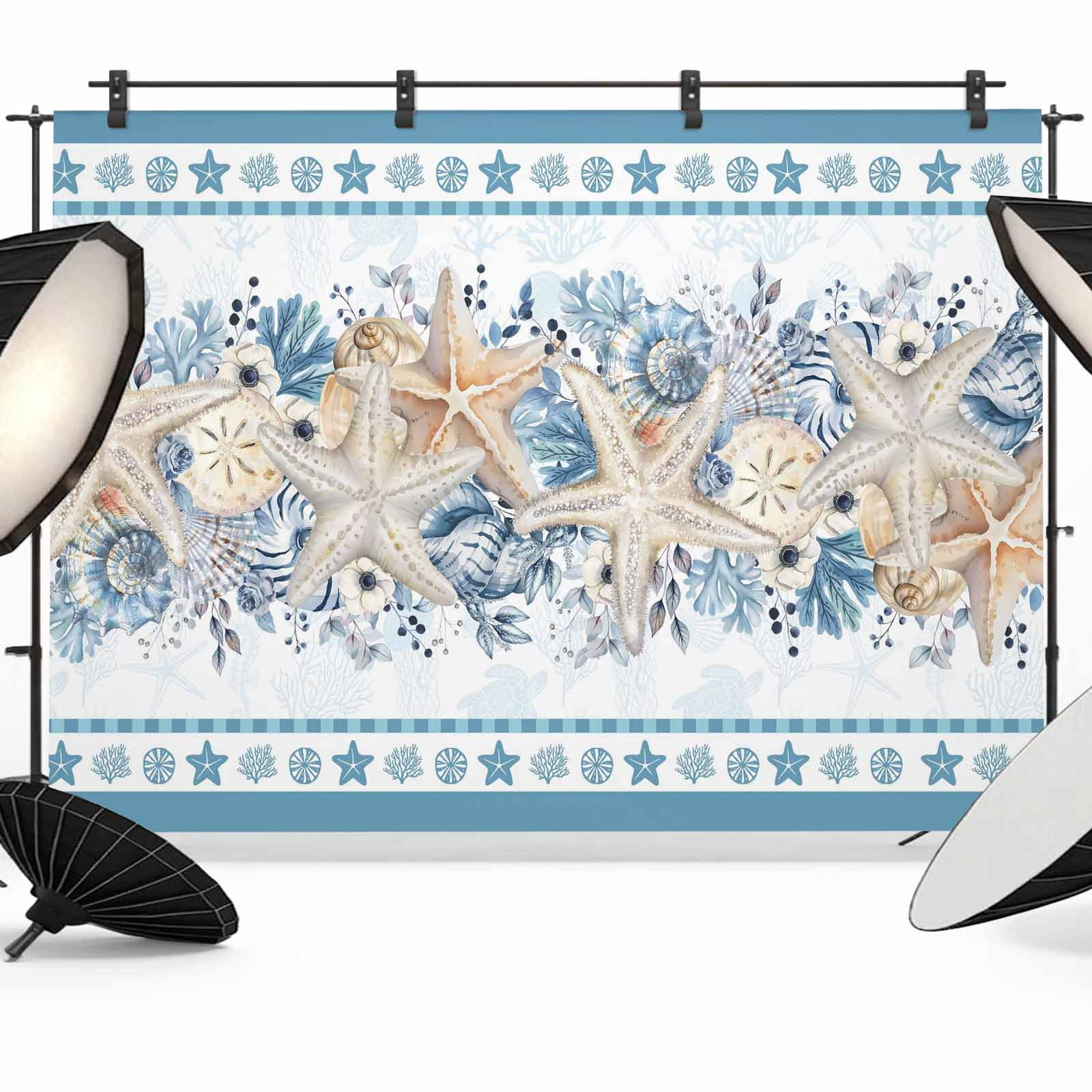 Blue Coastal Photography Backdrop 8x6FT, Eucalyptus Leaves Starfish ...