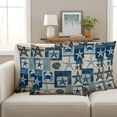 Blue Coastal Pillow Covers Set of 4, Summer Ocean Shell Crab Retro ...