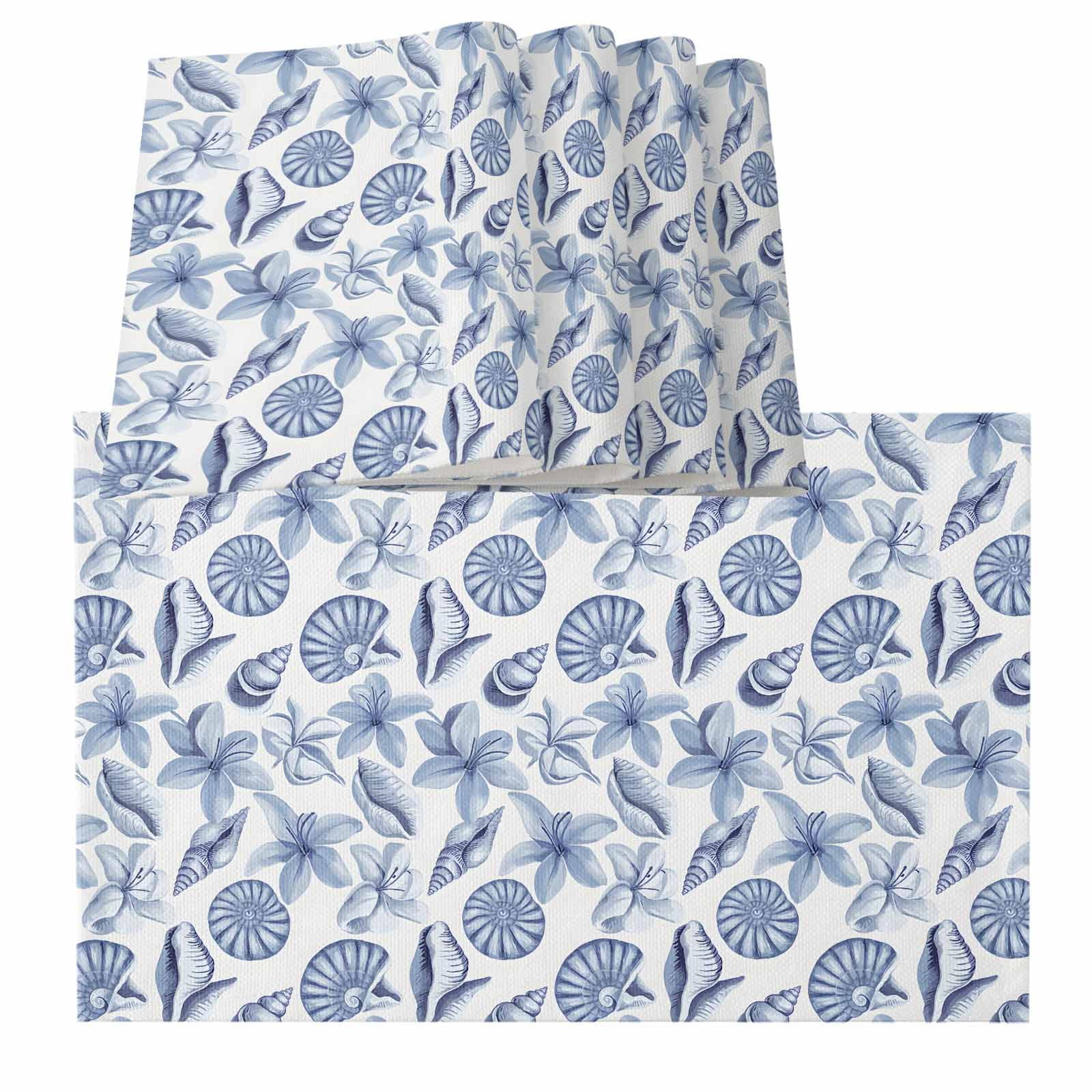 Blue Coastal Placemats for Dinning Table Set of 6, Shell Floral Ocean ...