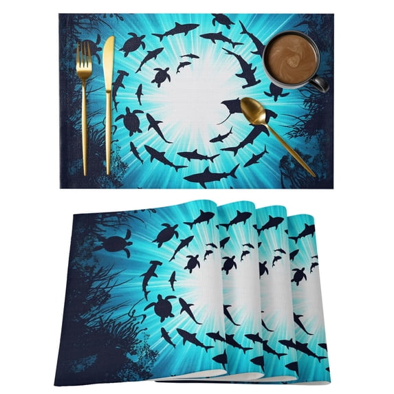 Blue Coastal Placemats Set of 12 Nautical Fish Turtle Coral Place Mats ...