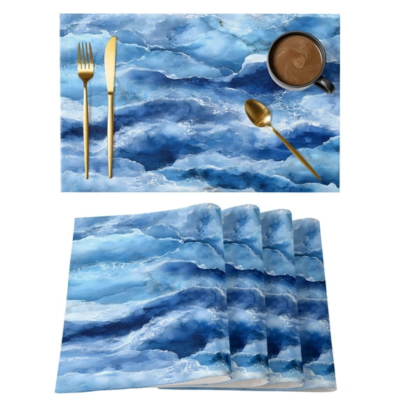 Blue Coastal Placemats Set of 8 Modern Abstract Beach Waves Ocean Place ...