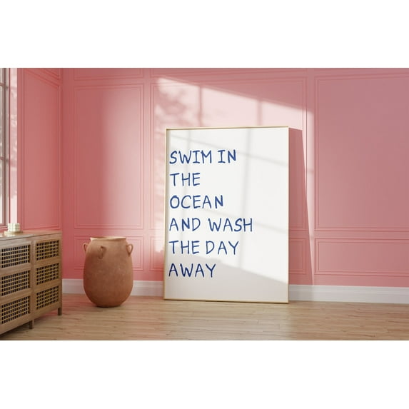 Blue Coastal Quote Poster Trendy Girly Wall Art Poster Decor For Living ...