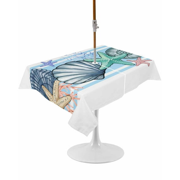 Blue Coastal Rectangle Outdoor Tablecloth, Waterproof Table Cloth Cover ...