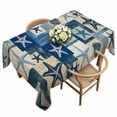 Blue Coastal Rectangle Tablecloth Summer Ocean Shell Crab Retro Ocean ...