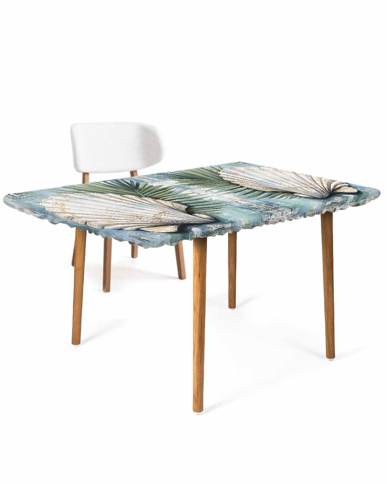 Blue Coastal Rectangle Tablecloth, Waterproof Elastic Fitted Table ...