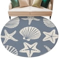 Blue Coastal Round Living Room Rugs 7 ft, Starfish Shell Ocean Nautical ...