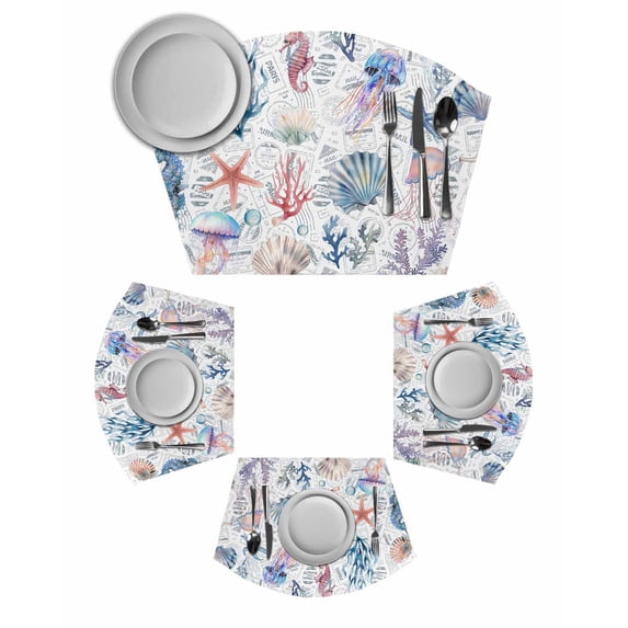 Blue Coastal Round Placemats Set of 4, Summer Coral Shell Sea Beach ...