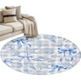 Blue Coastal Round Rug 3ft Washable Circle Entryway Rugs Non Slip Bow ...